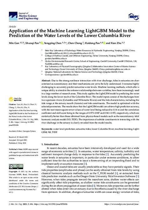 Pdf Application Of The Machine Learning Lightgbm Model To The Prediction Of The Water Levels