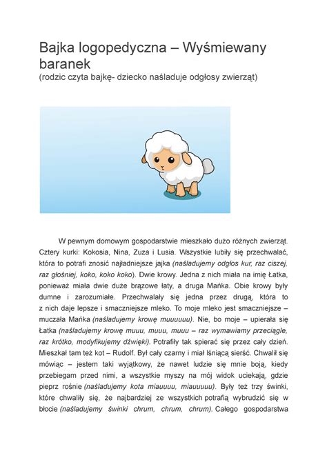 Bajka Logopedyczna Baranek Bajka Logopedyczna Wyśmiewany Baranek Rodzic Czyta Bajkę