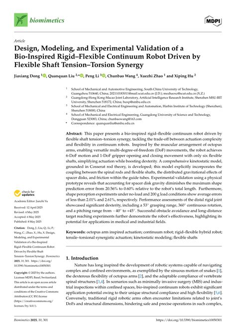 Pdf Design Modeling And Experimental Validation Of A Bio Inspired Rigidflexible Continuum