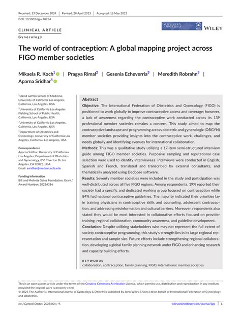 Pdf The World Of Contraception A Global Mapping Project Across Figo Member Societies