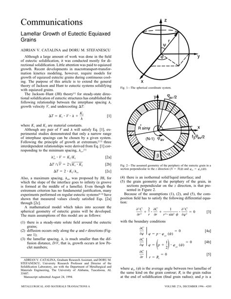 Pdf Lamellar Growth Of Eutectic Equiaxed Grains