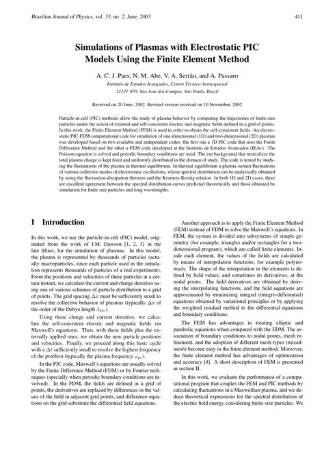 Pdf Simulations Of Plasmas With Electrostatic Pic Models Using The Finite Element Method