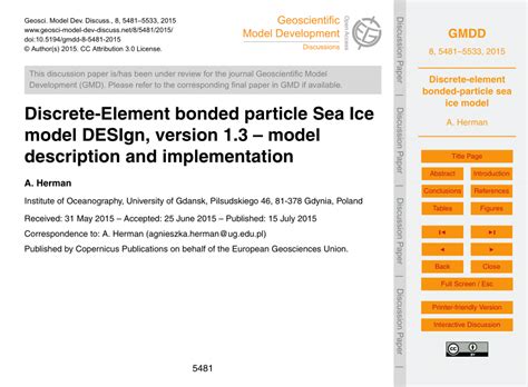 pdf discrete element bonded particle sea ice model design version 1