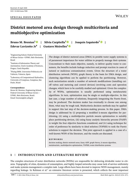 District Metered Area Design Through Multi Criteria And Multi Objective Optimization Request Pdf