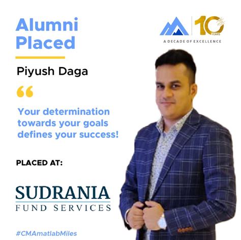 Congratulations Piyush Daga On Your Placement At Sudrania Fund Services Corp As A Manager O