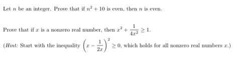 Solved Let N Be An Integer Prove That If Nº 10 Is Even
