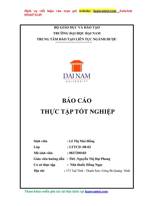 Báo Cáo Thực Tập Tốt Nghiệp Khoa Dược Trường Đại Học Đại Nam Dịch vụ viết luận văn trọn gói