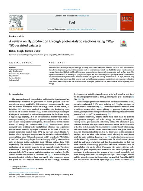 Pdf A Review On H2 Production Through Photocatalytic Reactions Using Tio2 Tio2 Assisted Catalysts