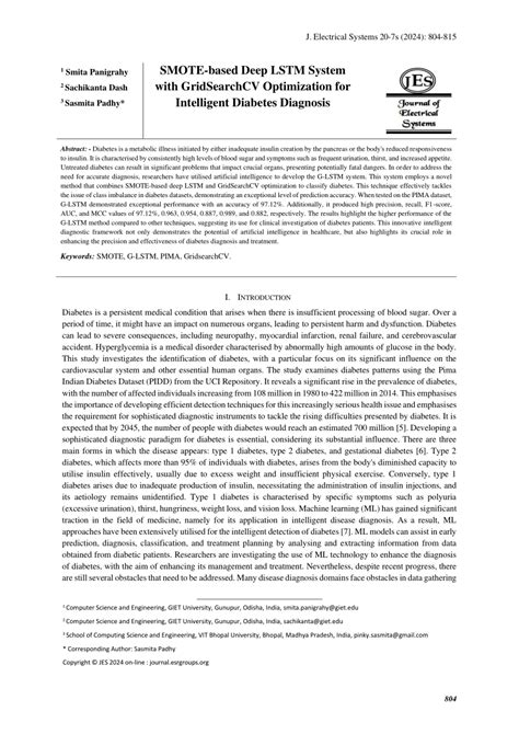 pdf smote based deep lstm system with gridsearchcv optimization for intelligent diabetes diagnosis
