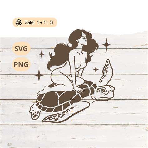 Girl On The Turtle SVG PNG Sea Turtle Svg Celestial SVG Celestial Woman Svg Naked Woman Sea