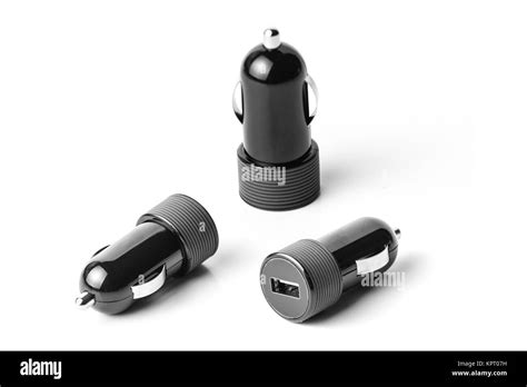 Black Usb Electronics Car Charger Device For Mobile Phone Isolated On White Stock Photo Alamy