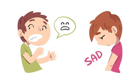 감정적 인 아이들이 설정합니다 겁에 질리고 슬픈 어린 소년 만화 벡터 일러스트 레이 션 개체 그룹에 대한 스톡 벡터 아트 및