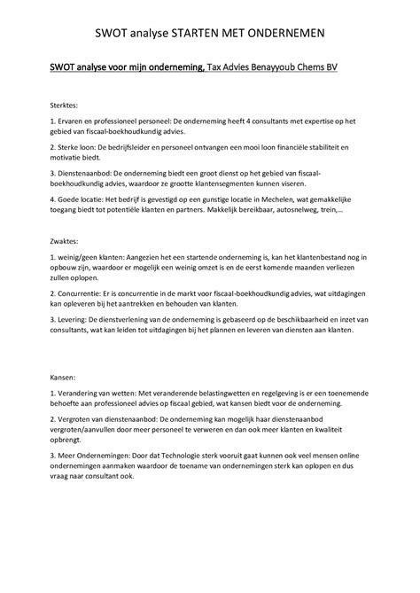 Swot Analyse Voor Mijn Onderneming Swot Analyse Starten Met