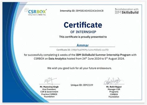 Data Analytics Summer Internship Program Certificate Ammar Qasmi