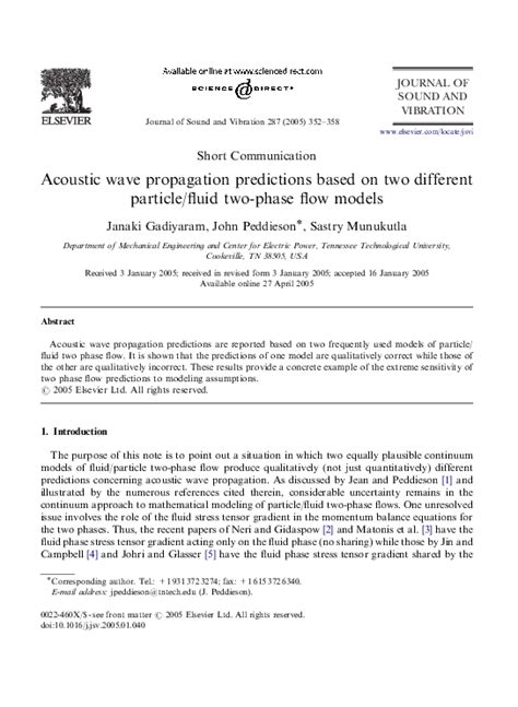 Pdf Acoustic Wave Propagation Predictions Based On Two Different Particle Fluid Two Phase Flow