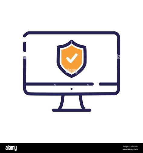 Secure Computer Icon Computer Monitor With A Shield And Checkmark