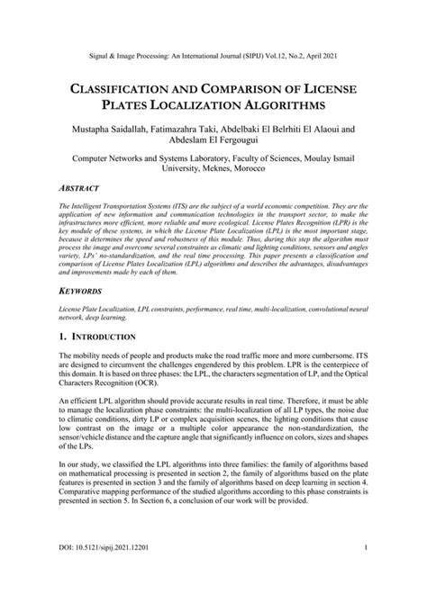 Classification And Comparison Of License Plates Localization Algorithms