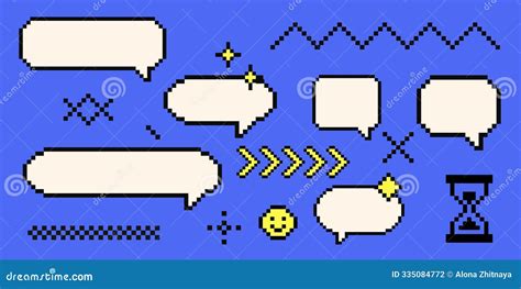 Set Of Pixel Art Cloud Bubble Quote Box Speech Bubble Dialog Retro 8