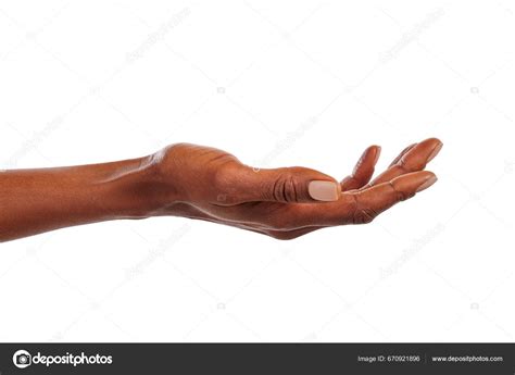 Close African American Woman Hand Palm Facing Upwards Copy Space Stock