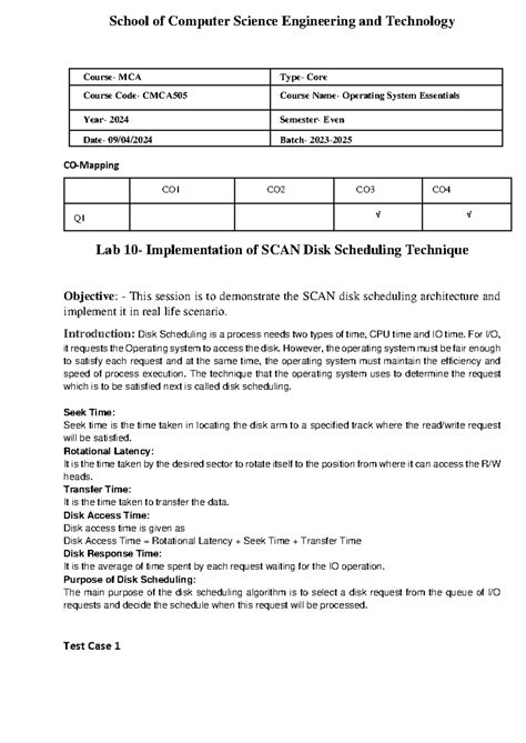 Lab 10 Scan Disk Scheduling School Of Computer Science Engineering And Technology Course Mca