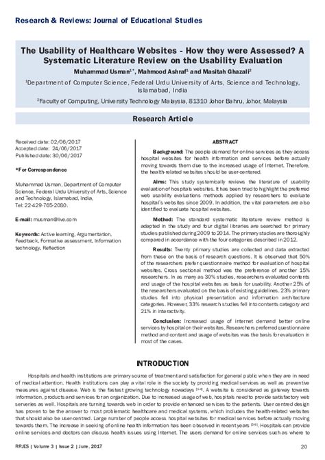 Pdf The Usability Of Healthcare Websites How They Were Assessed A Systematic Literature