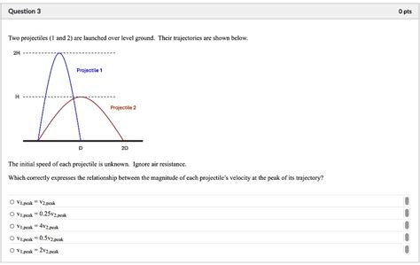Question 3 Two Projectiles 1 And 2 Are Launched Over Level Ground Their Trajectories Are Shown
