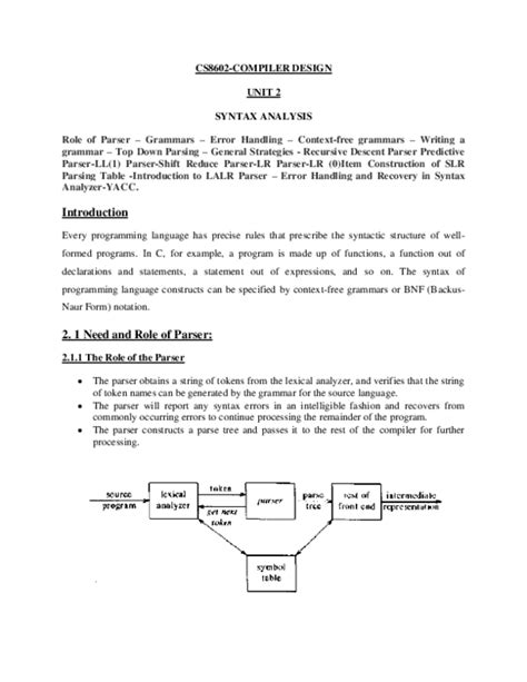 Pdf Lecture Notes On Cs8602 Compiler Design Unit 2r2017