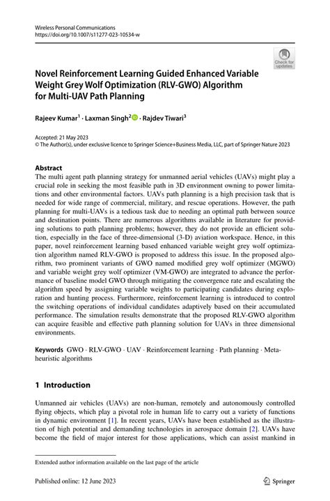 Pdf Novel Reinforcement Learning Guided Enhanced Variable Weight Grey Wolf Optimization Rlv