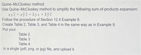 Solved Quine Mccluskey Method Use Quine Mccluskey Method To