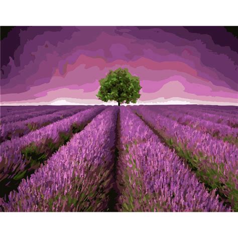 Картина за номерами Лавандове поле з деревом з лаком та рівнем в термопакеті 40х50см ТМ