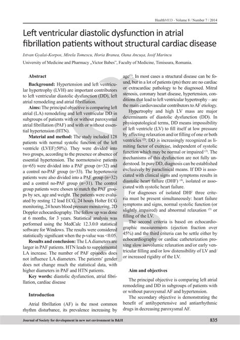 Pdf Left Ventricular Diastolic Dysfunction In Atrial Fibrillation