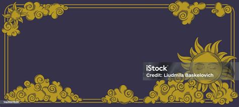 골동품 태양 기호가 있는 타로 배너 초대장과 점성술 디자인을 위한 미적 타로 프레임 벡터 그림 복고풍에 대한 스톡 벡터 아트 및