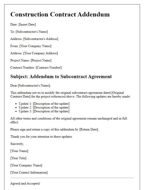 Letter Template For Construction Contract Addendum Free Samples In Pdf Letterin