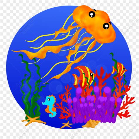 만화 일러스트 수중 세계 해파리 요소바다거품 Png 일러스트 무료 다운로드 Lovepik