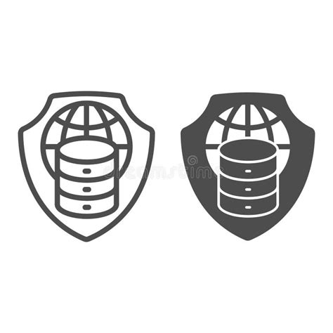 World Globe Disks On Shield Line And Solid Icon Data Protection