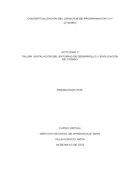 Taller Instalación Del Entorno De Desarrollo Y Explicación De Código Pdf C Programa De