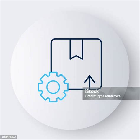 흰색 배경에 분리된 패키지 상자 아이콘이 있는 라인 기어 휠 상자 포장 소포 표시 배송 및 포장 다채로운 개요 개념입니다 벡터