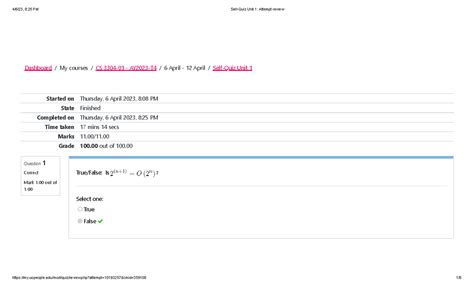 Self Quiz Unit Attempt Review Question Correct Mark Out Of Started On Thursday