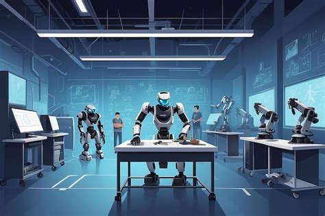 Premium Photo Robotics Lab With Testing Robots Vector Flat Style