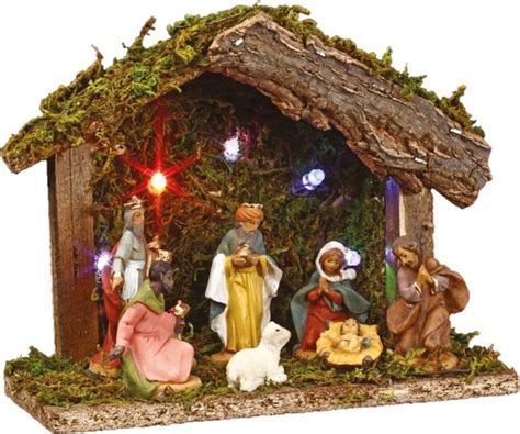 Verlichte Kerststal Met Beelden L18 X B8 X H13 5 Cm Op Batterijen Bol