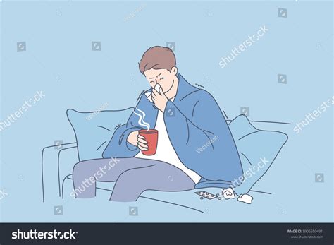 독감 열 감염 개념 따뜻한 음료수와 스톡 벡터로열티 프리 1906550491 Shutterstock