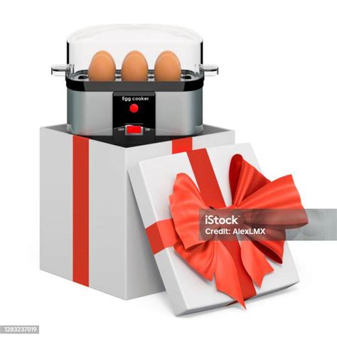 선물 상자 안에 계란 밥솥 선물 개념 흰색 배경에서 격리된 3d 렌더링 3차원 형태에 대한 스톡 사진 및 기타 이미지 3차원 형태 가정 생활 가정 주방 Istock