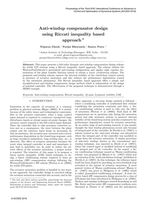 pdf anti windup compensator design using riccati inequality based