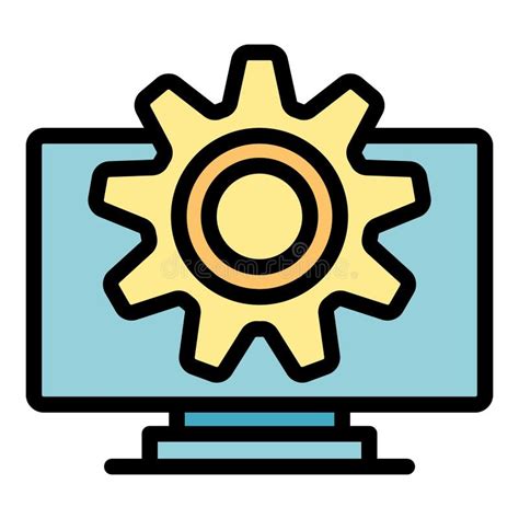 Gear Team Monitor Icon Vector Flat Stock Illustration Illustration Of Technology Vector