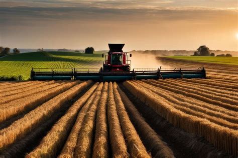 Premium Photo Combine Harvester On A Wheat Field Combine Harvester On