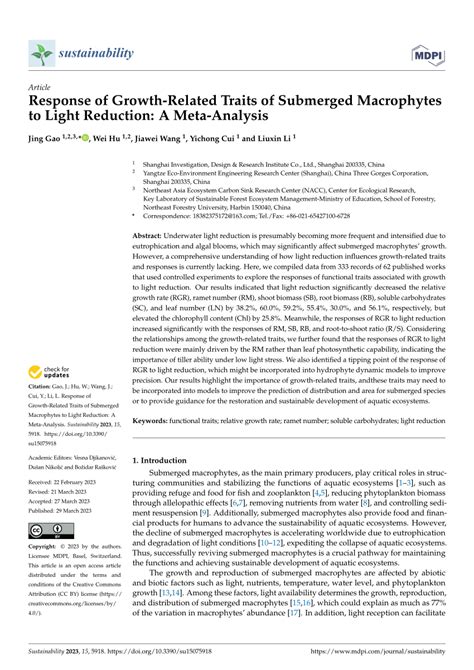 Pdf Response Of Growth Related Traits Of Submerged Macrophytes To