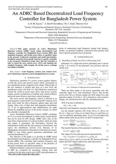 Pdf An Adrc Based Decentralized Load Frequency Controller For