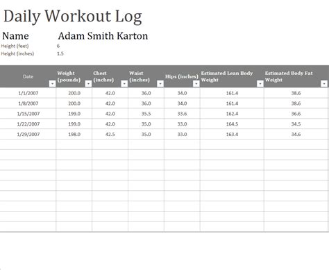 Useful Excel Workout Log Templates Word Excel Formats