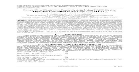 Power Flow Control In Power System Using Fact Device Iosr Jeee Papers Vol7