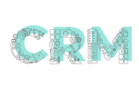 흰색 배경에 선 아이콘crm 단어 레터링 타이포그래피의 벡터 창조적 인 그림 고객 관계 관리 개념입니다 고객관계 관리에 대한 스톡 벡터 아트 및 기타 이미지 Istock